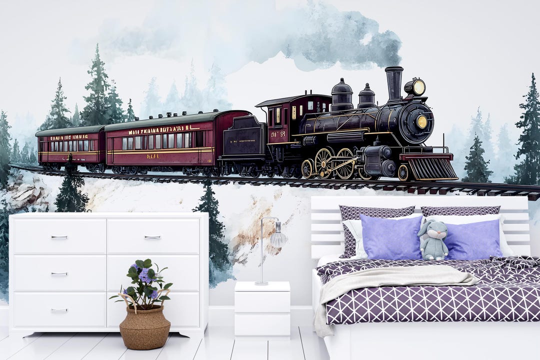 Vintage Train Wall Mural - Scenic Railway Wallpaper - Removable Peel ...