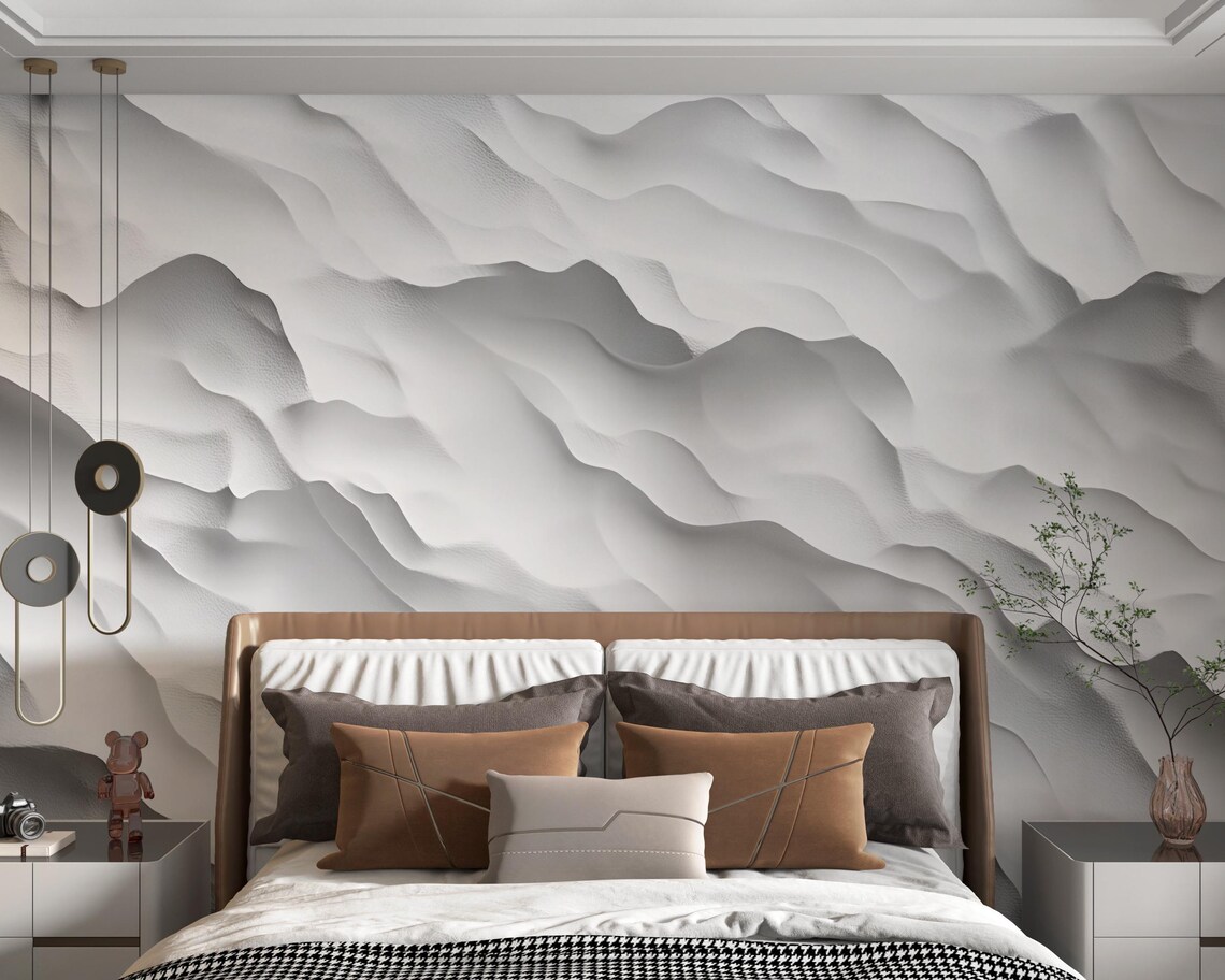 Wavy 3D Texture Wallpaper – Abstract Wave Wall Mural – Modern Illusion ...