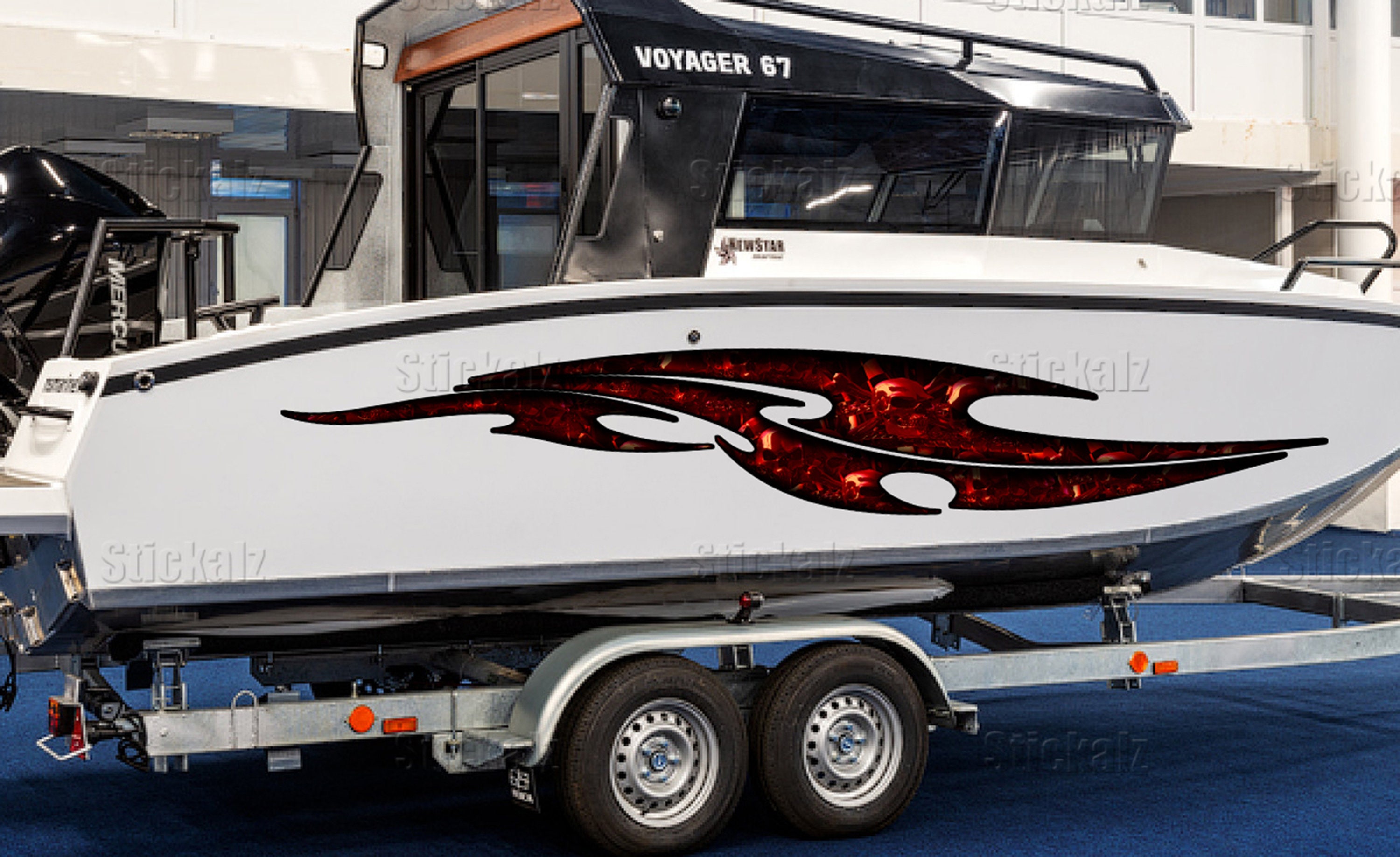 3D Watercraft Graphic Skull Boat Wrap Ripped Metal Full Color Speed ...