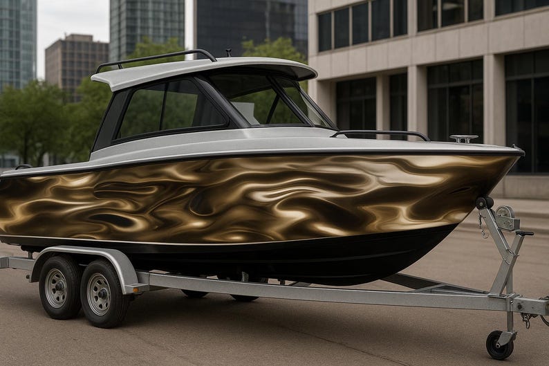Molten Gold Boat Wrap – Luxury Metallic Fluid Design Marine Vinyl ...