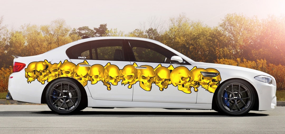 Tribal Skulls Racing Stripes Vinyl Decal, Skull Full Color Car Vinyl ...