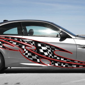 3D Checkered Flag Racing Stripes Vinyl Decal, Checkered Car Sticker ...