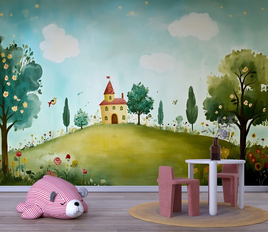Countryside Storybook Nursery Wall Mural – Whimsical Baby Room Decor ...