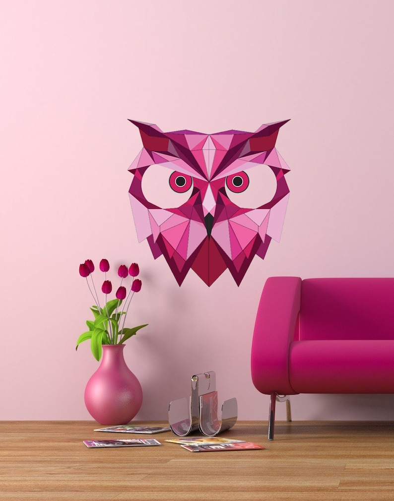 Owl Polygonal Wall Decal, Owl Polygon Sticker,modern Wall Art, Multi ...