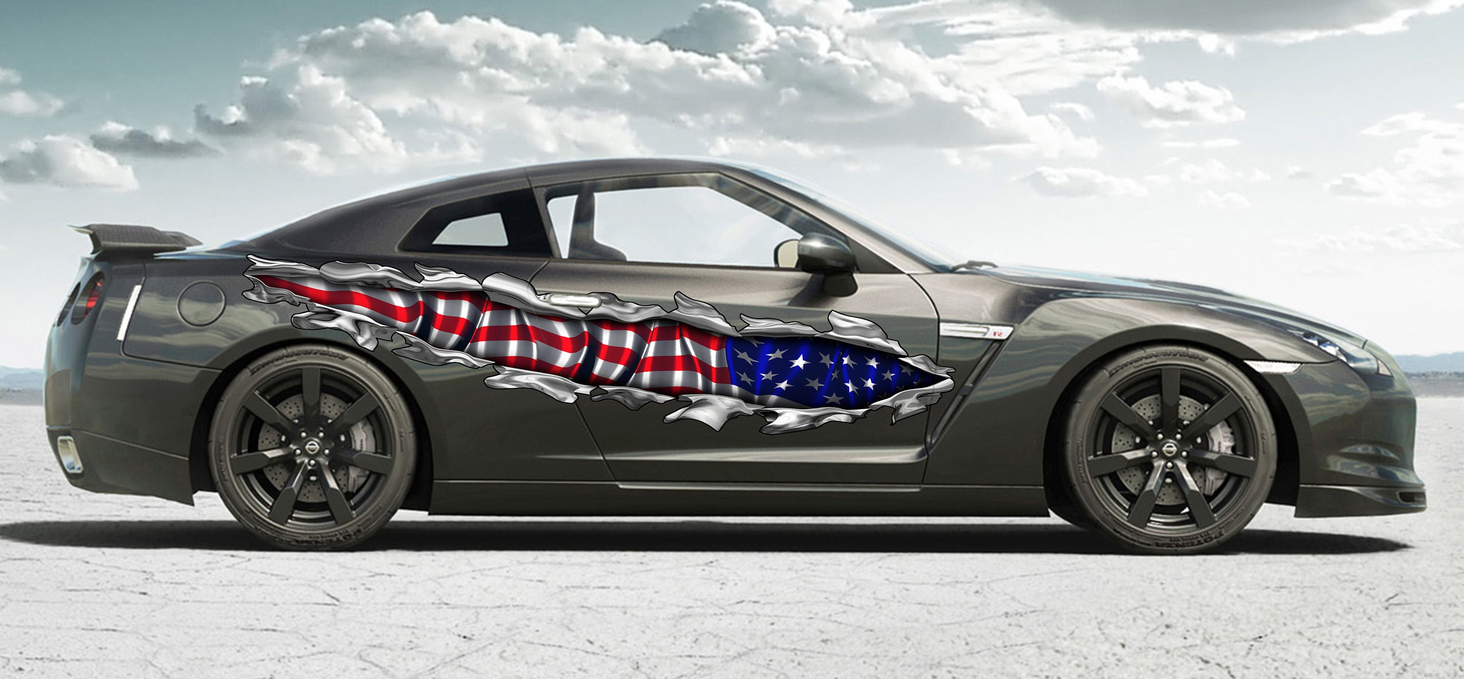 American Flag Full Color Car Side Graphics, USA Flag Car Vinyl Sticker ...