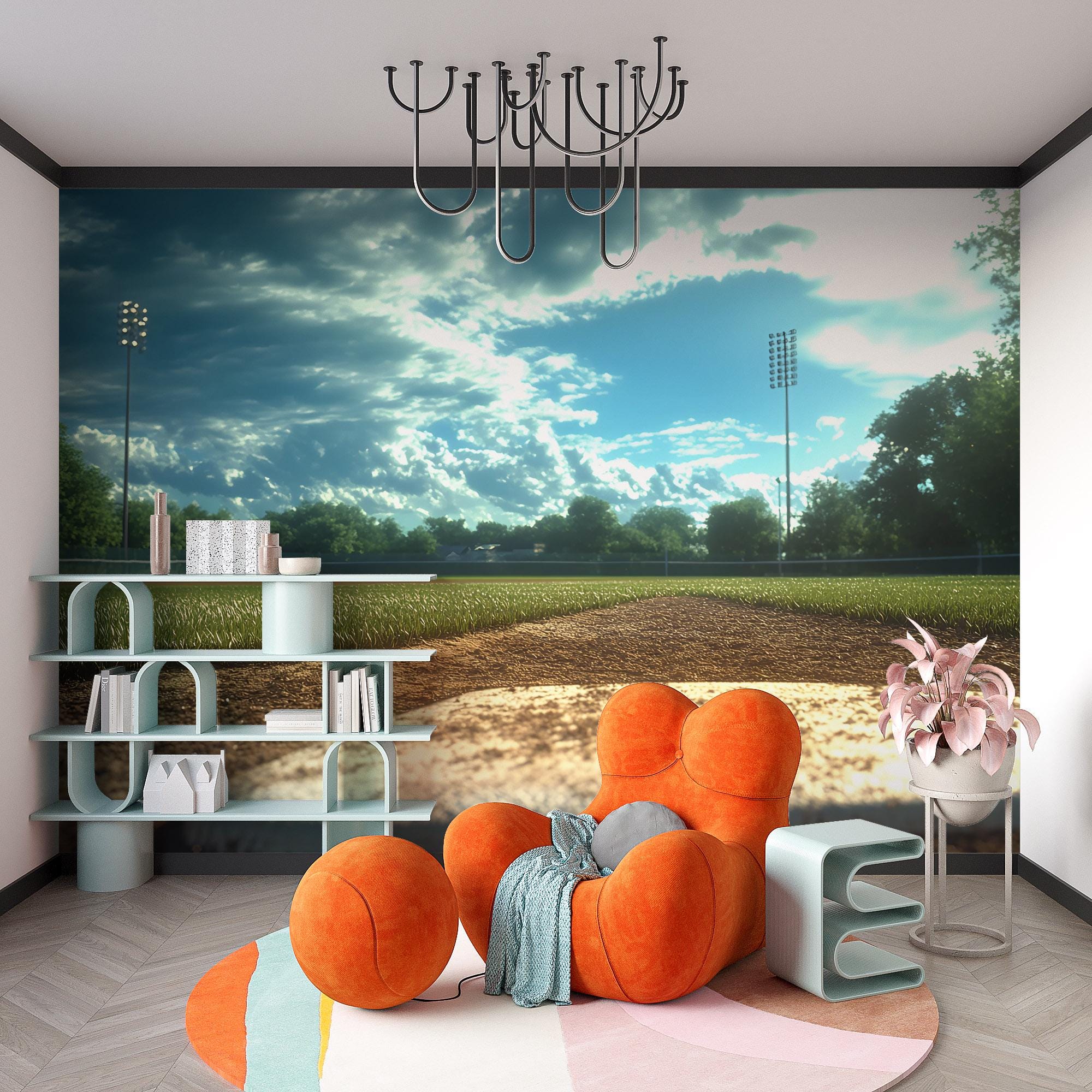 Baseball Field Wall Mural – Realistic Stadium Home Plate Wallpaper ...