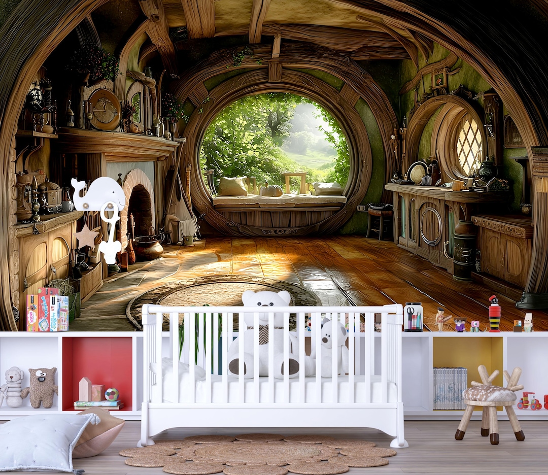 3D Hobbit House Nursery Wall Mural – Cozy Fairy Tale Nursery Decor - Etsy