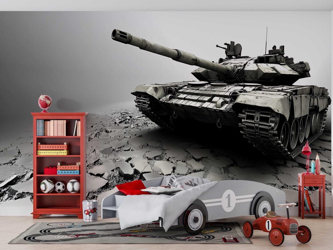 Realistic Tank Wall Mural – Military Themed Boys Room Wallpaper – Army ...
