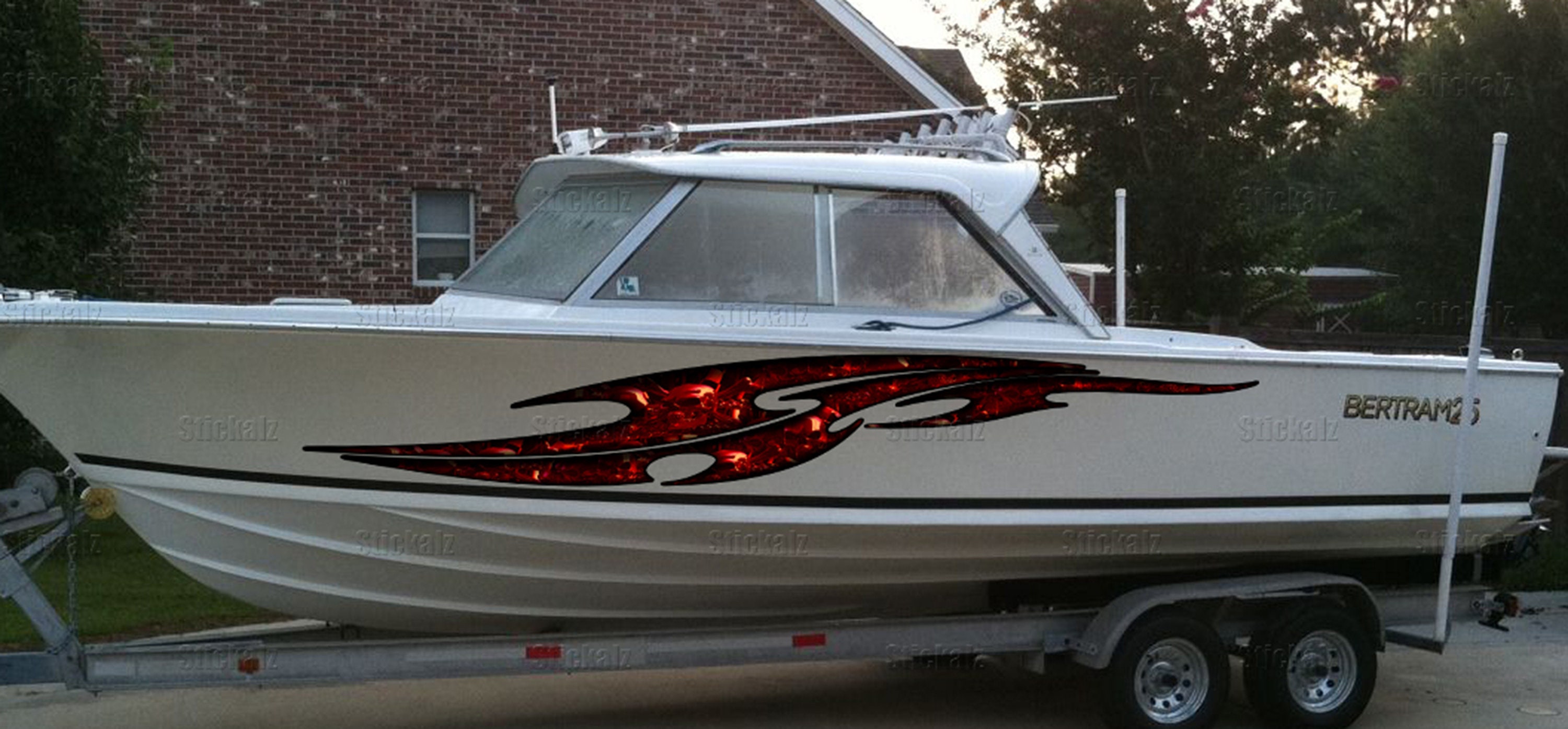 3D Watercraft Graphic Skull Boat Wrap Ripped Metal Full Color Speed ...