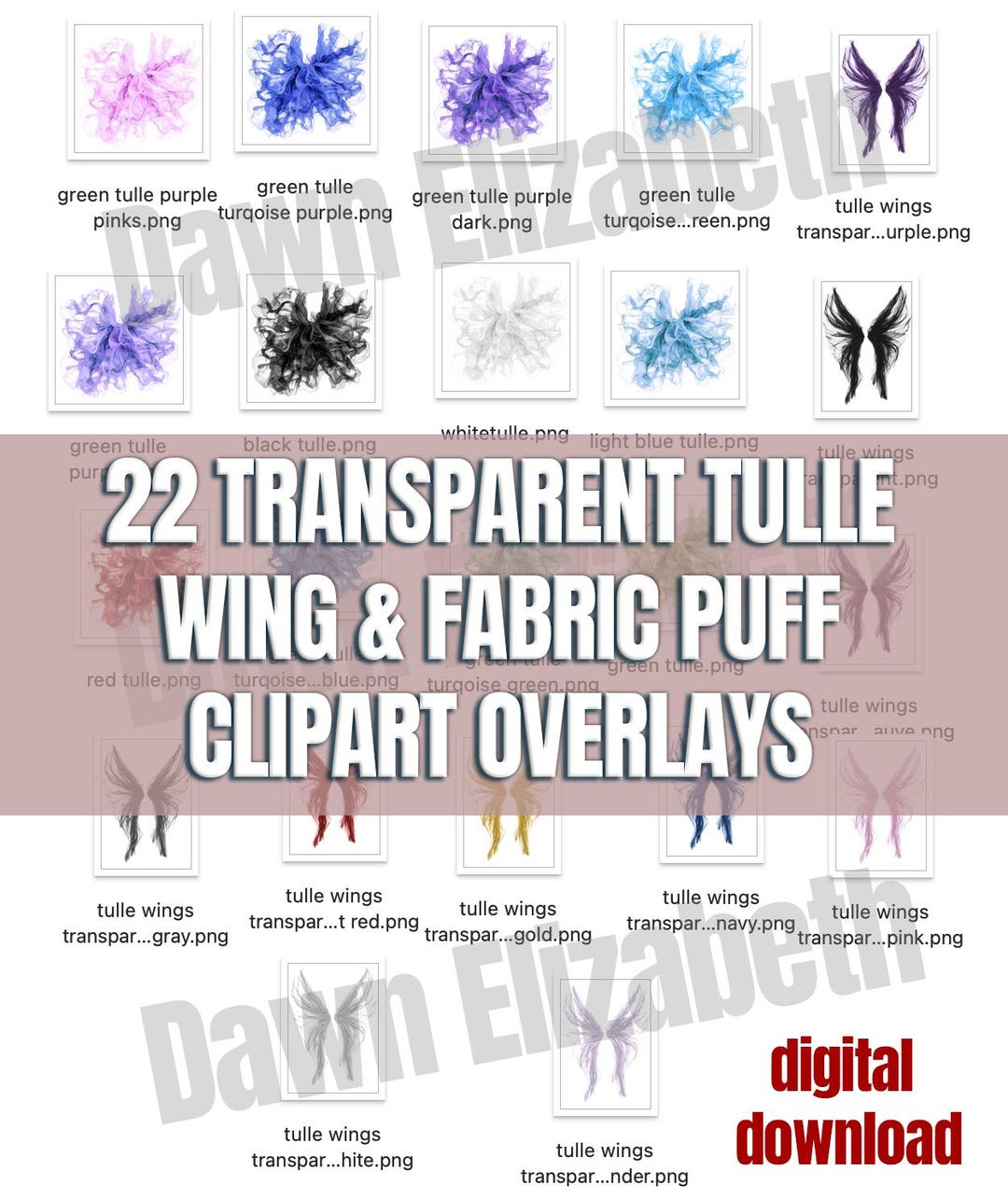 22 Transparent Tulle Wings & Fabric Puff Digital Overlay Clipart - Etsy