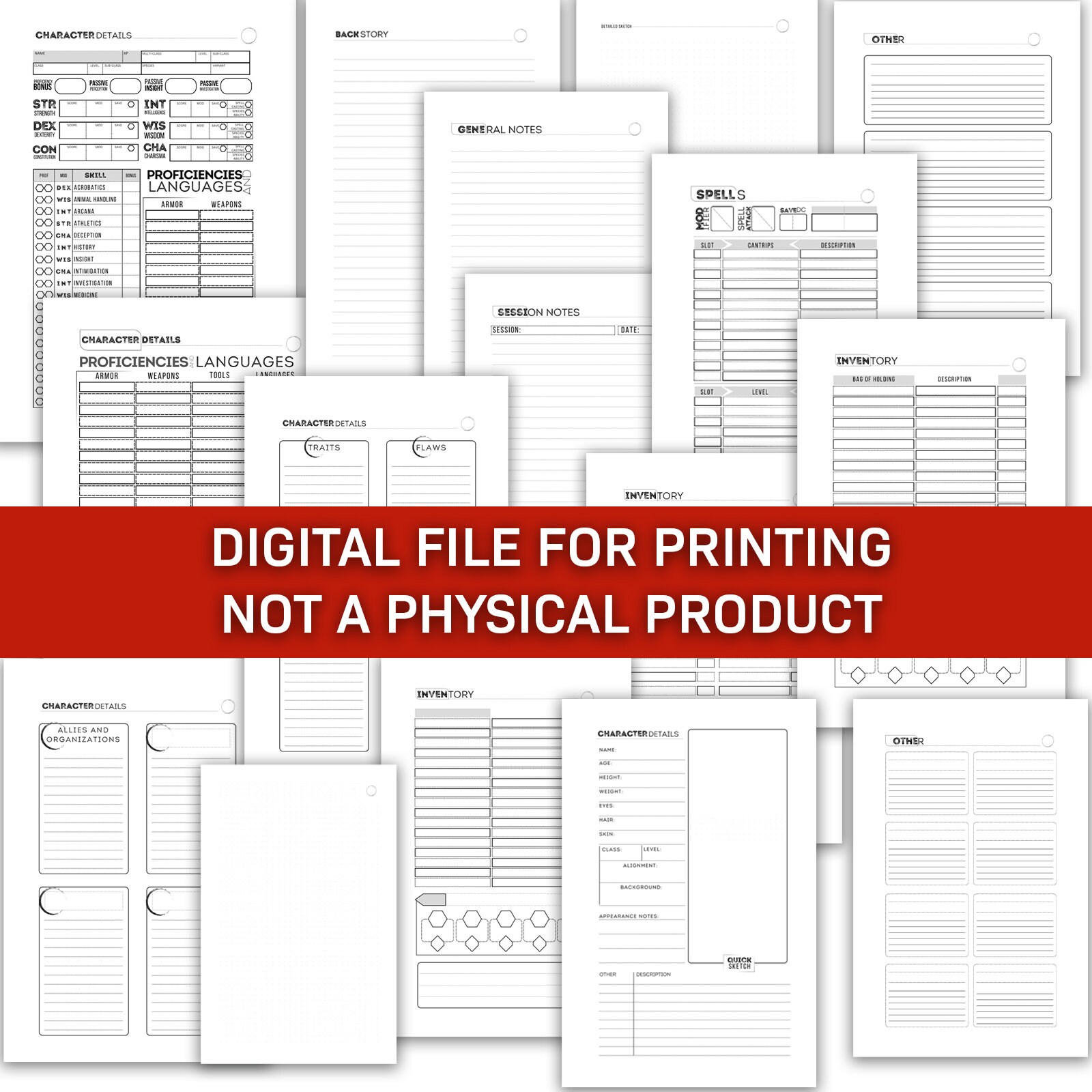 RPG Character Creation Digital Template PDF File Pack - Etsy