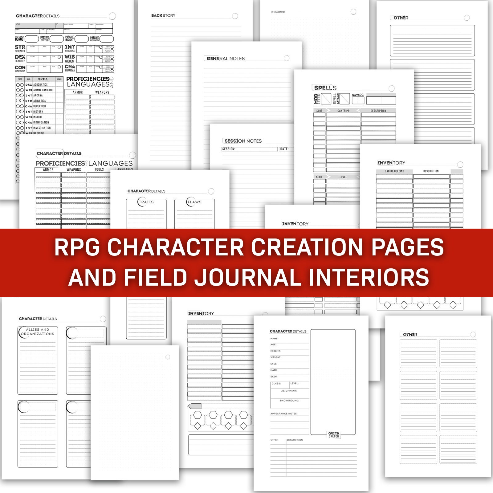 RPG Character Creation Digital Template PDF File Pack - Etsy