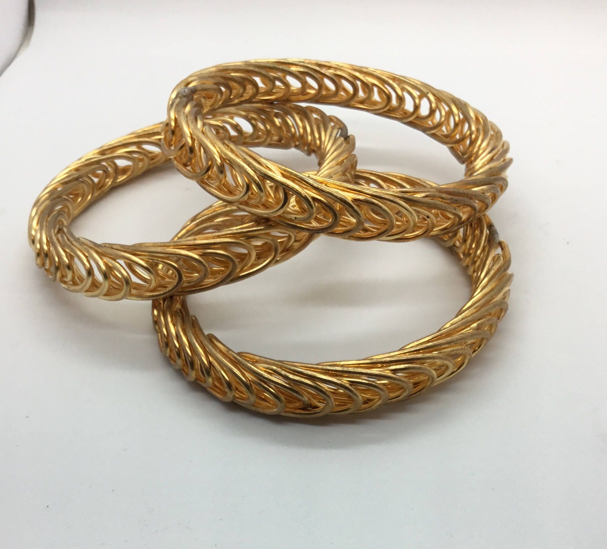 Raw Brass Solid Interlocking Wire Bangle—not Plated—soldered—1/2”wide ...