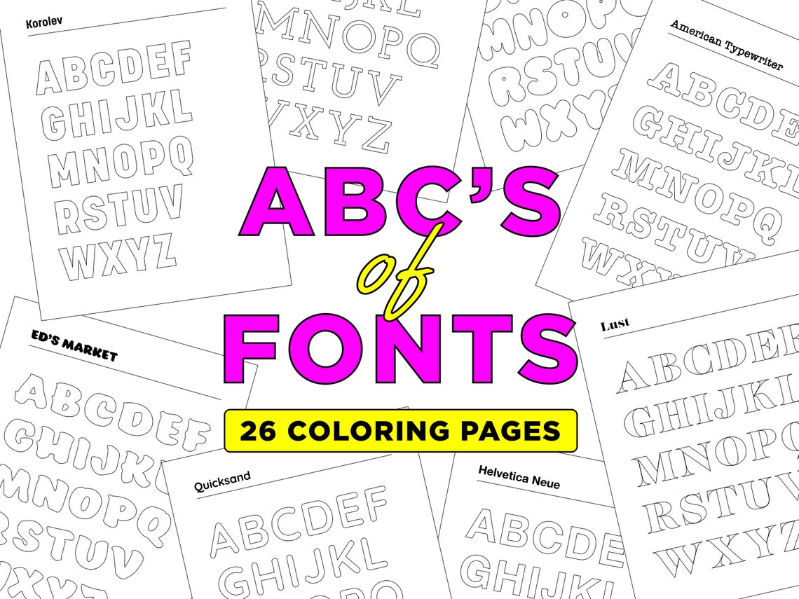 26 Abc's of Fonts Coloring Pages – digital Download - Etsy