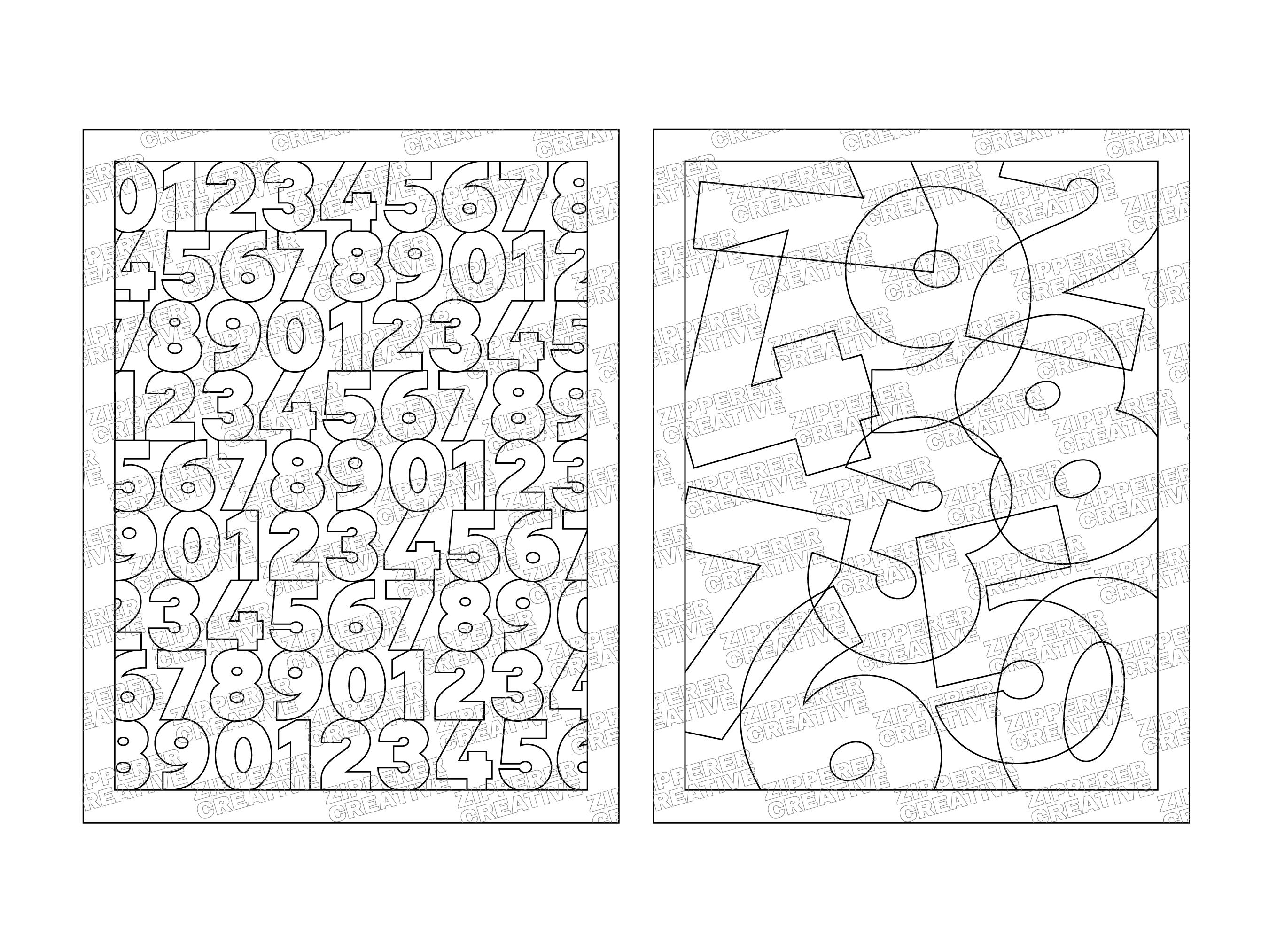 6 Modern Font Numbers Coloring Pages – digital Download - Etsy