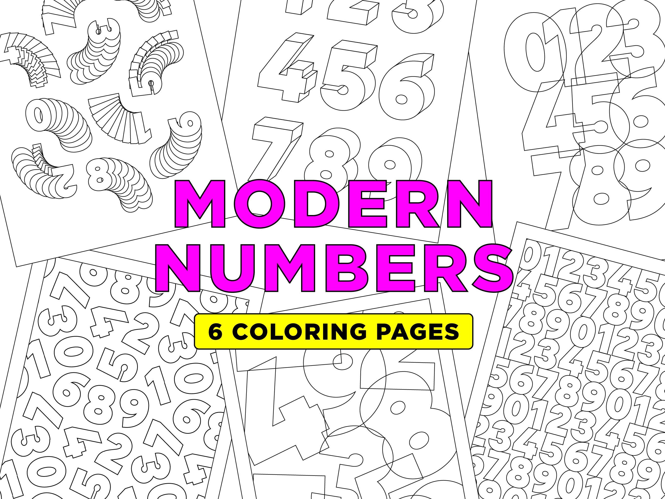 6 Modern Font Numbers Coloring Pages – digital Download - Etsy