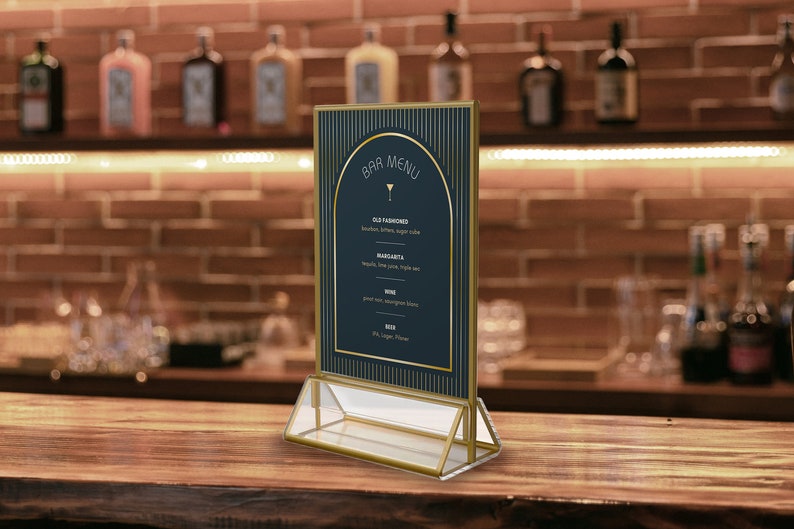 Gold Art Deco Wedding Bar Drink Menu – Minimal Birthday Event Menu ...