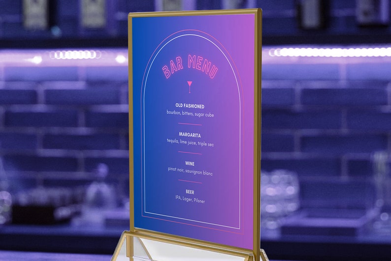 Vaporwave Neon Birthday Party Bar Drink Menu Signature Cocktail Sign ...