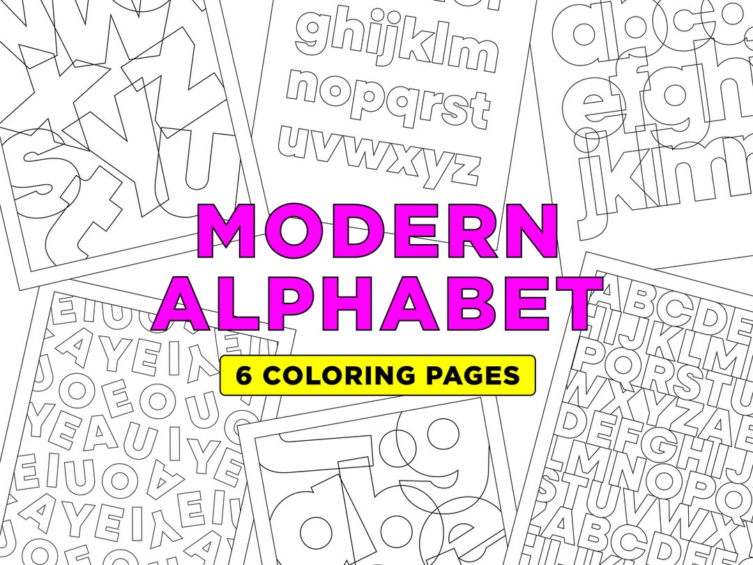 6 Modern Font Alphabet Coloring Pages – digital Download - Etsy