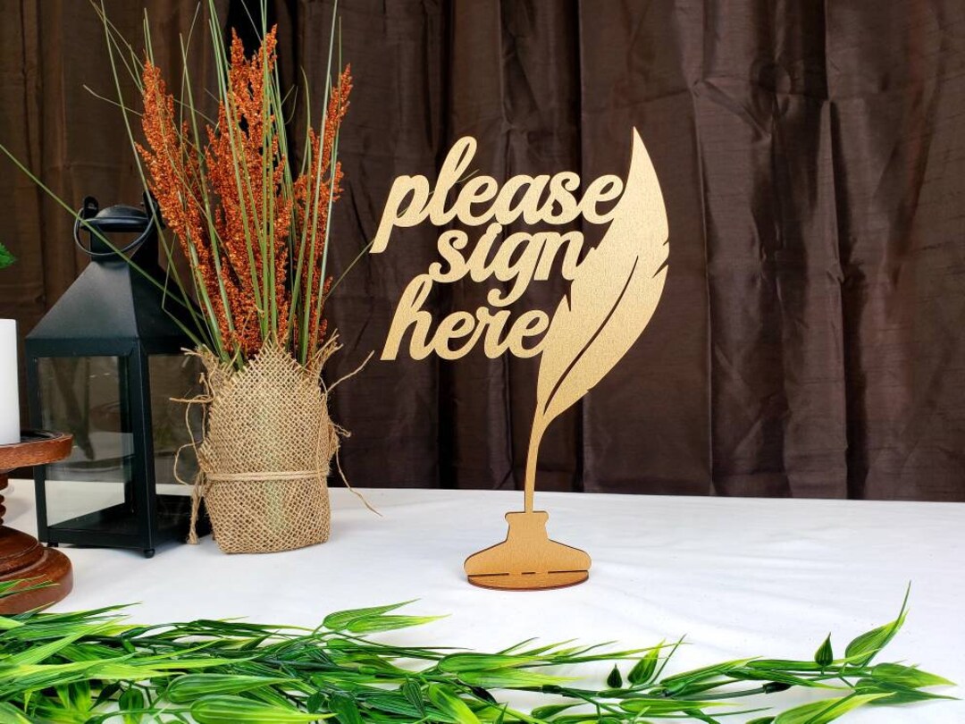 Gold Please Sign Here Sign Guest Book Alternative Wood Signs Wedding ...