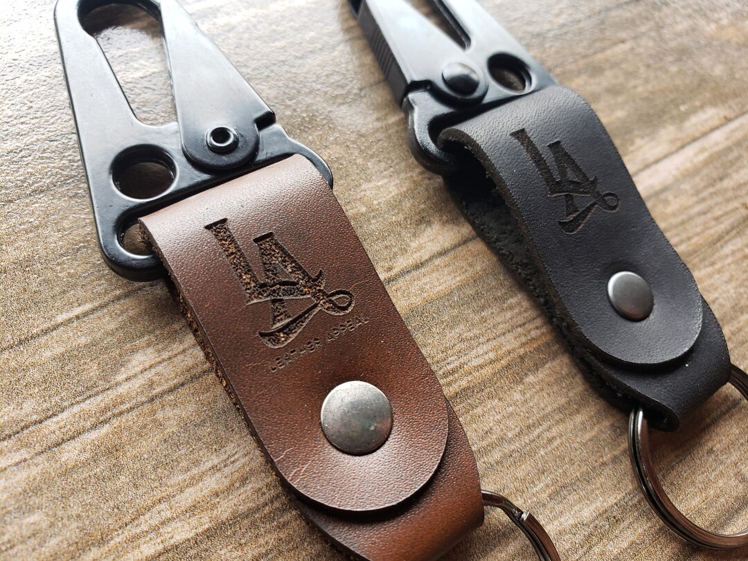 Minimalist Full Grain Leather Keychain | Tactical Carabiner Keychain ...