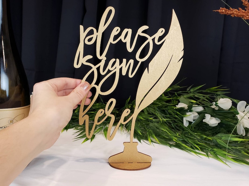 Gold Please Sign Here Sign Guest Book Alternative Wood | Etsy