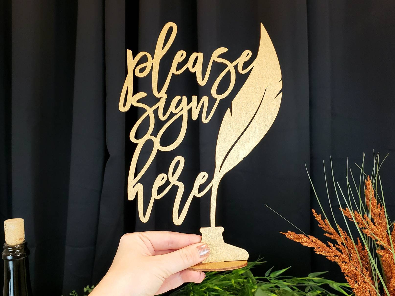 Gold Please Sign Here Sign Guest Book Alternative Wood | Etsy