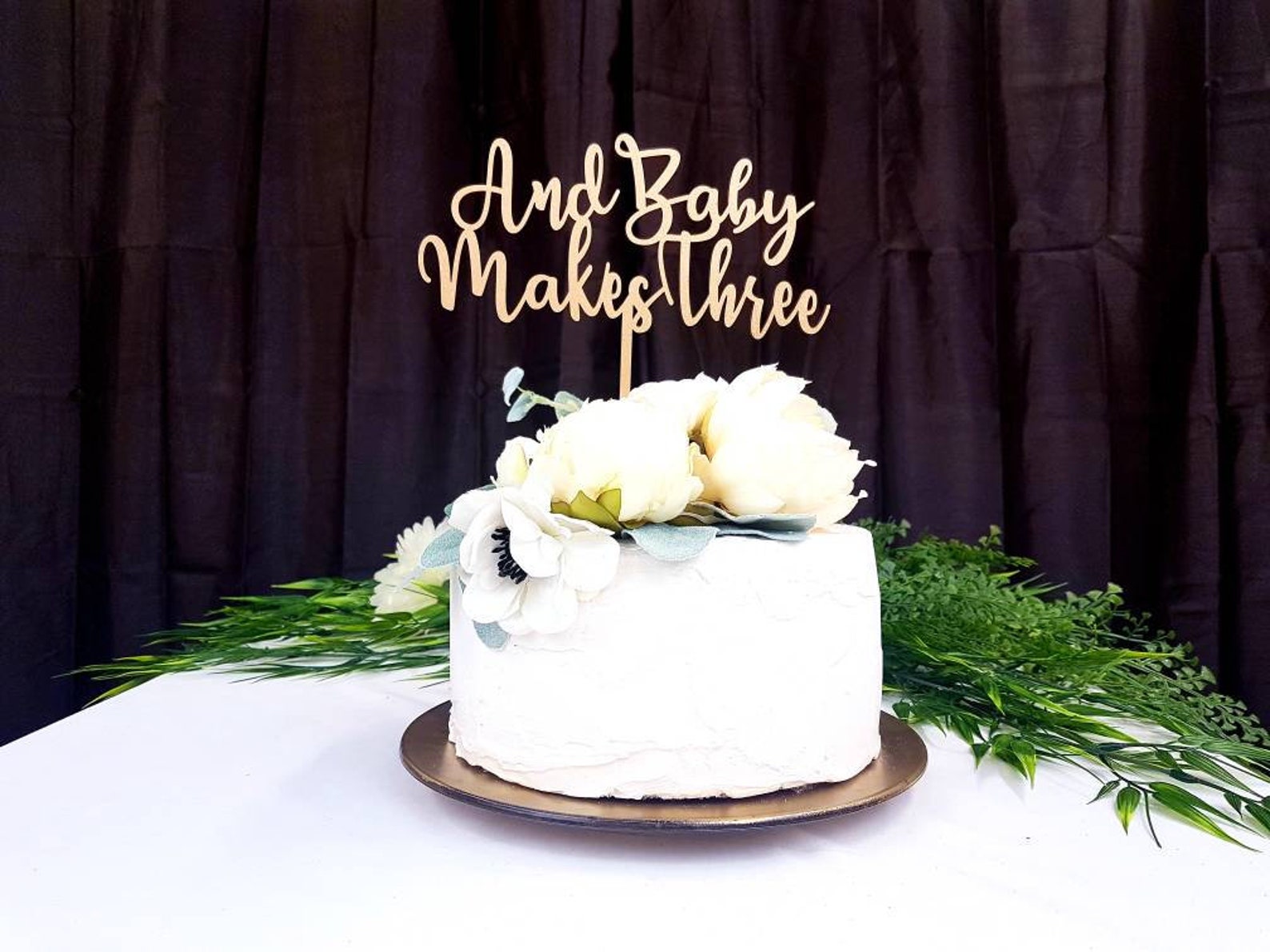 And Baby Makes Three Cake Topper Wooden Baby Cake Topper | Etsy