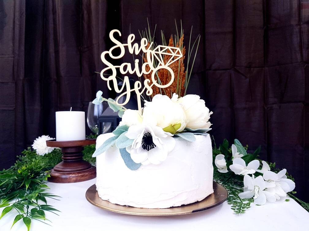 She Said Yes Cake Topper Gold Wooden Wedding Cake Topper | Etsy