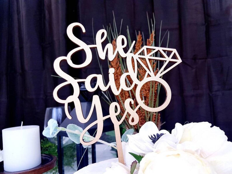 She Said Yes Cake Topper Gold Wooden Wedding Cake Topper - Etsy
