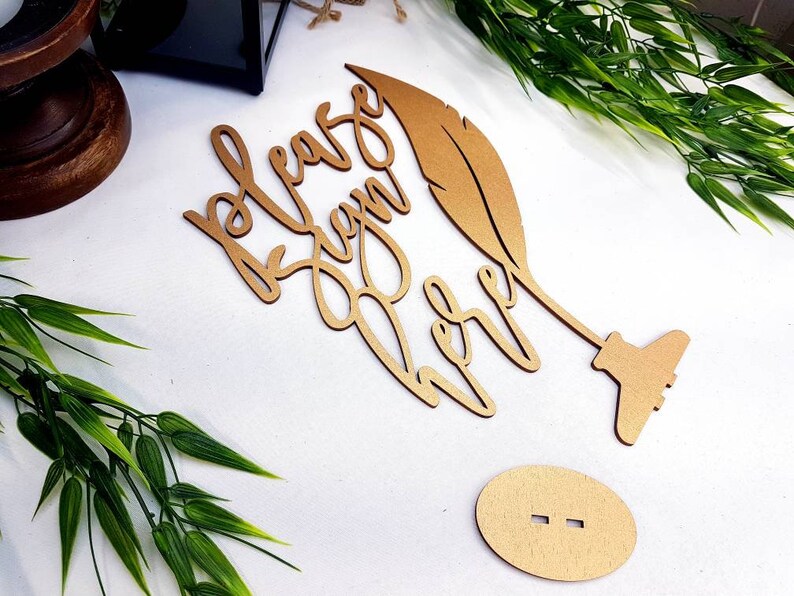 Gold Please Sign Here Sign Guest Book Alternative Wood | Etsy