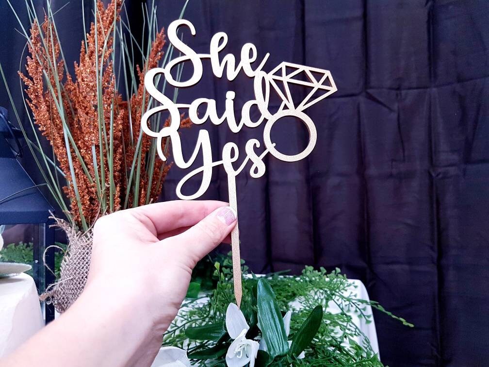 She Said Yes Cake Topper Gold Wooden Wedding Cake Topper | Etsy
