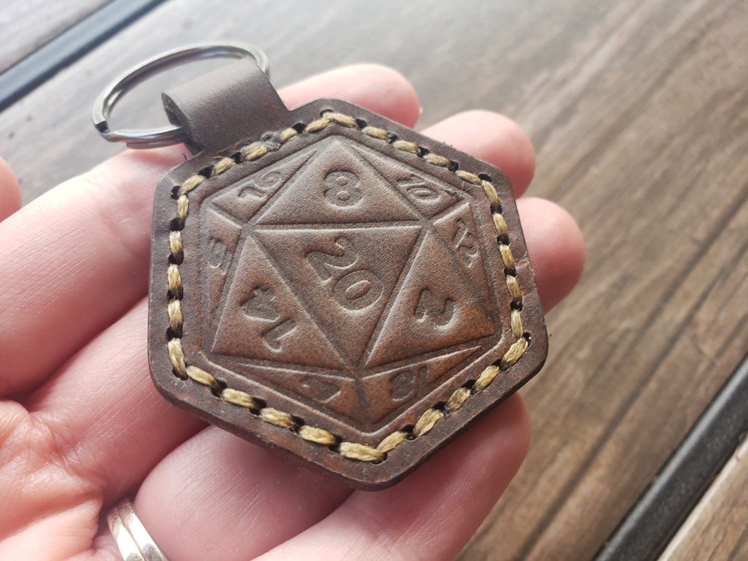 D20 Keychain | Leather Dnd Key Ring | Hand Stitched | Dungeons ...