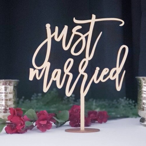 Just Married Wood Sign Laser Cut Name Word Cut Out Last - Etsy