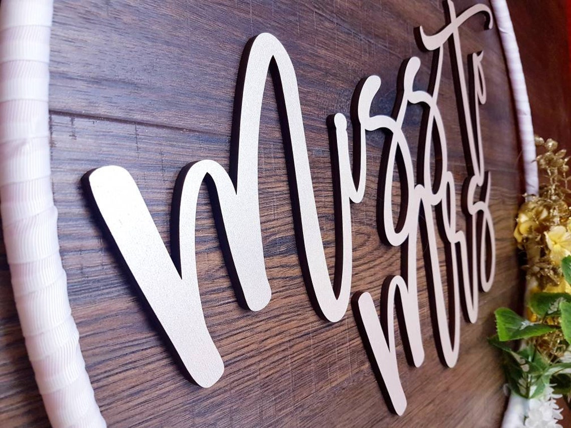 Miss to Mrs Wood Sign Laser Cut Names Word Cut Out Last | Etsy