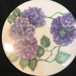 Painted Tile; Hydrangeas, Botanical Art. Purple Ceramic Tile, Hand ...