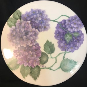 Painted Tile; Hydrangeas, Botanical Art. Purple Ceramic Tile, Hand ...