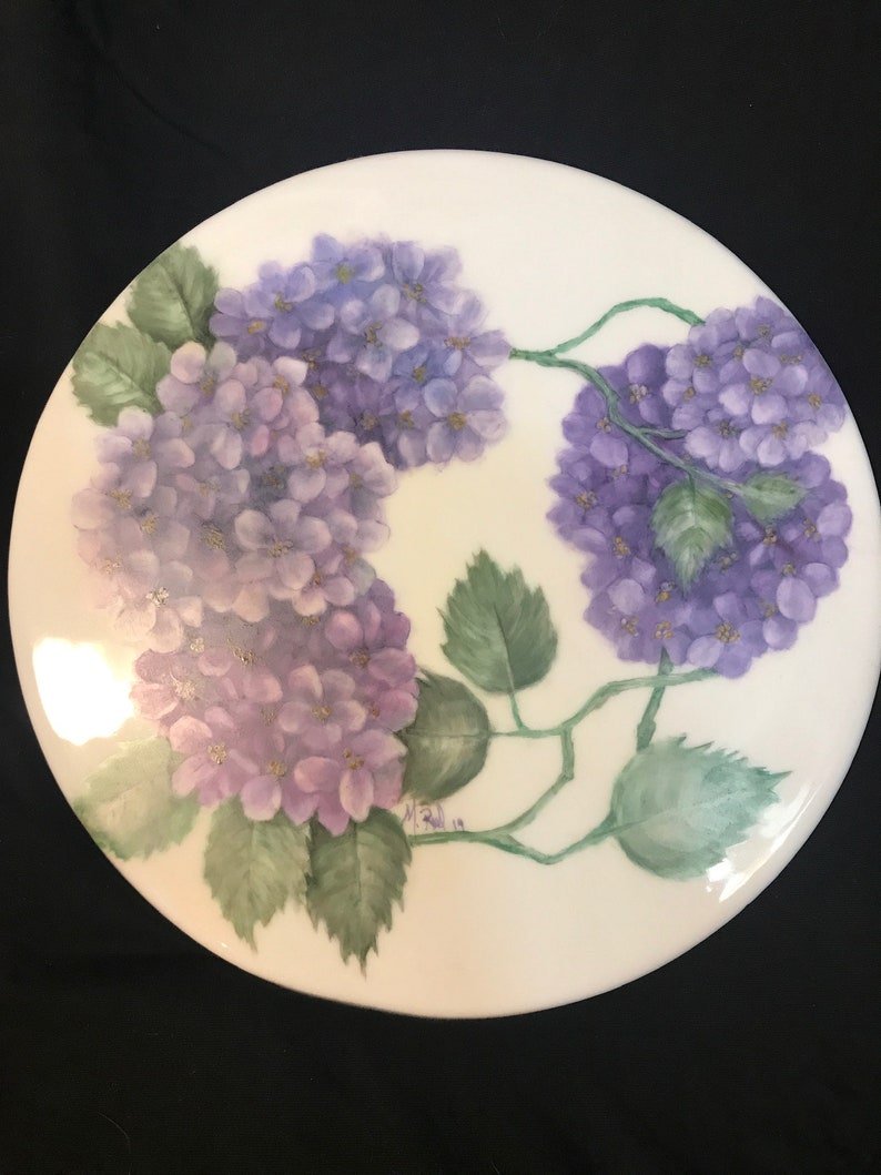 Painted Tile; Hydrangeas, Botanical Art. Purple Ceramic Tile, Hand ...