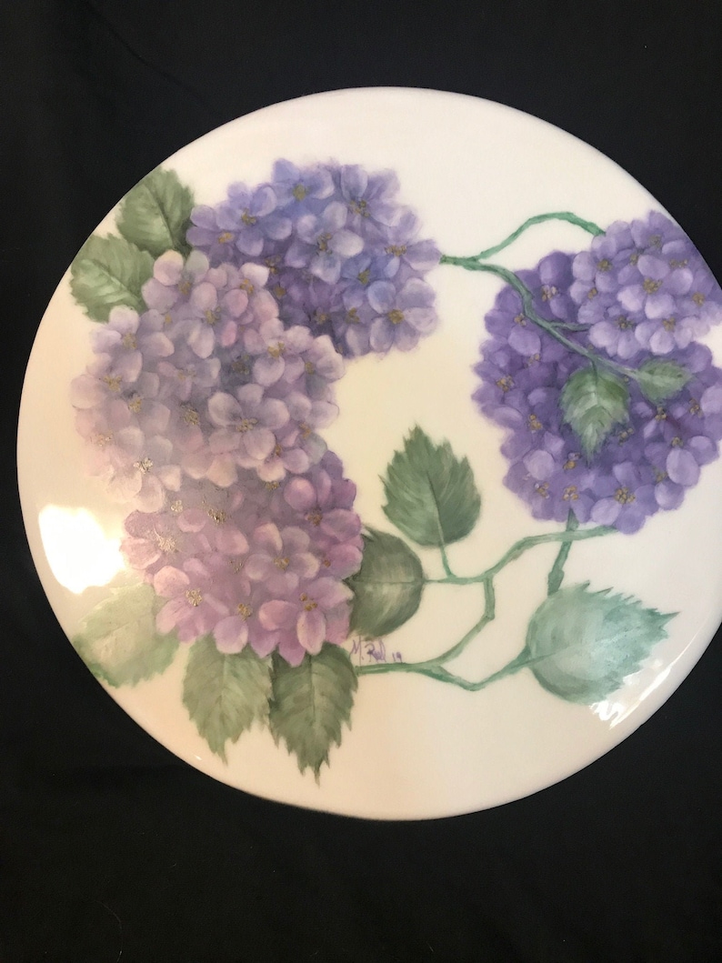 Painted Tile; Hydrangeas, Botanical Art. Purple Ceramic Tile, Hand ...