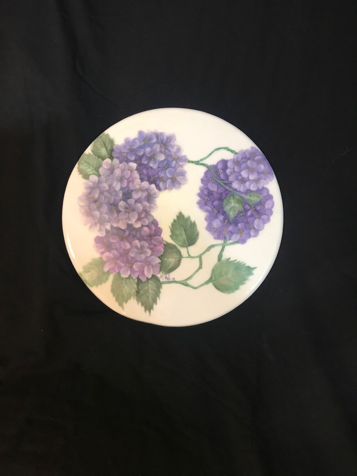 Painted Tile; Hydrangeas, Botanical Art. Purple Ceramic Tile, Hand ...