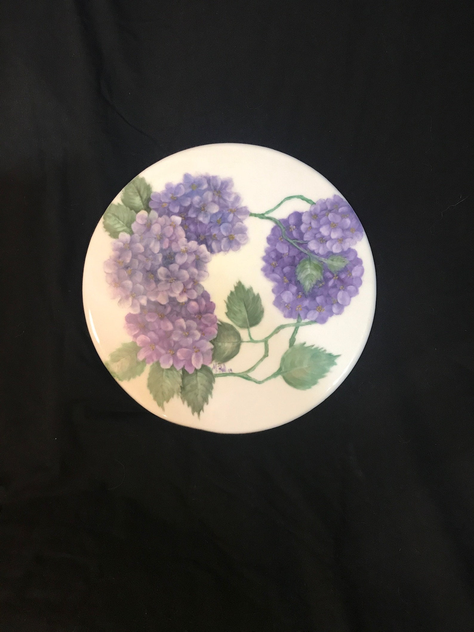 Painted Tile; Hydrangeas, Botanical Art. Purple Ceramic Tile, Hand ...