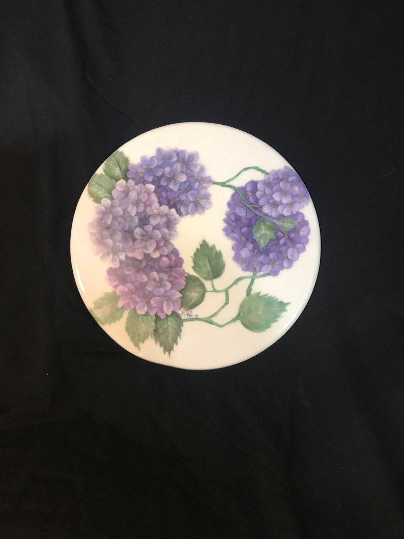 Painted Tile; Hydrangeas, Botanical Art. Purple Ceramic Tile, Hand ...