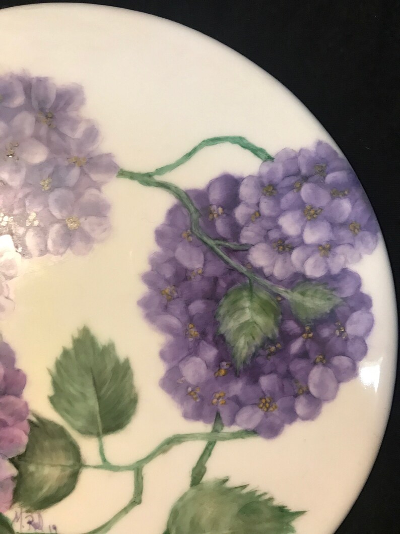 Painted Tile; Hydrangeas, Botanical Art. Purple Ceramic Tile, Hand ...