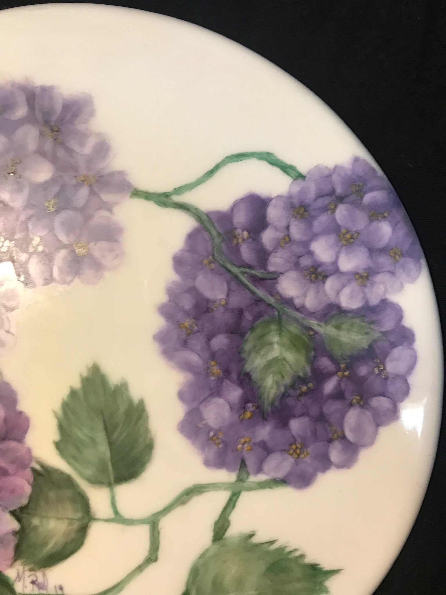 Painted Tile; Hydrangeas, Botanical Art. Purple Ceramic Tile, Hand ...