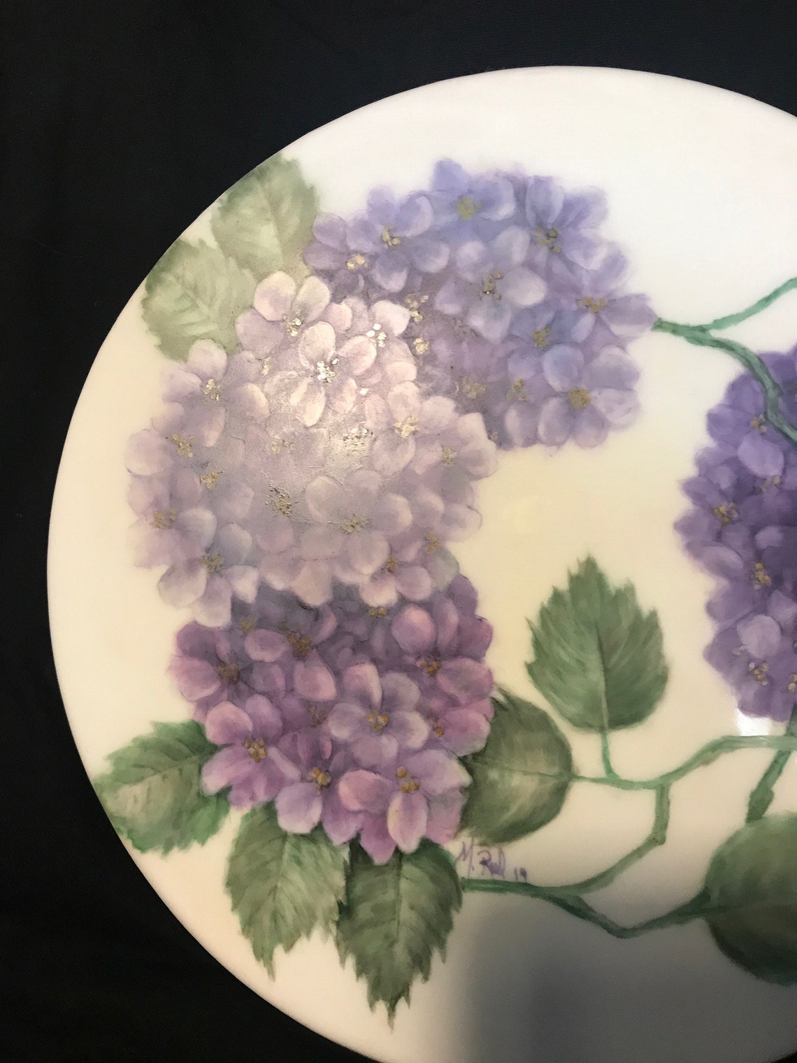 Painted Tile; Hydrangeas, Botanical Art. Purple Ceramic Tile, Hand ...