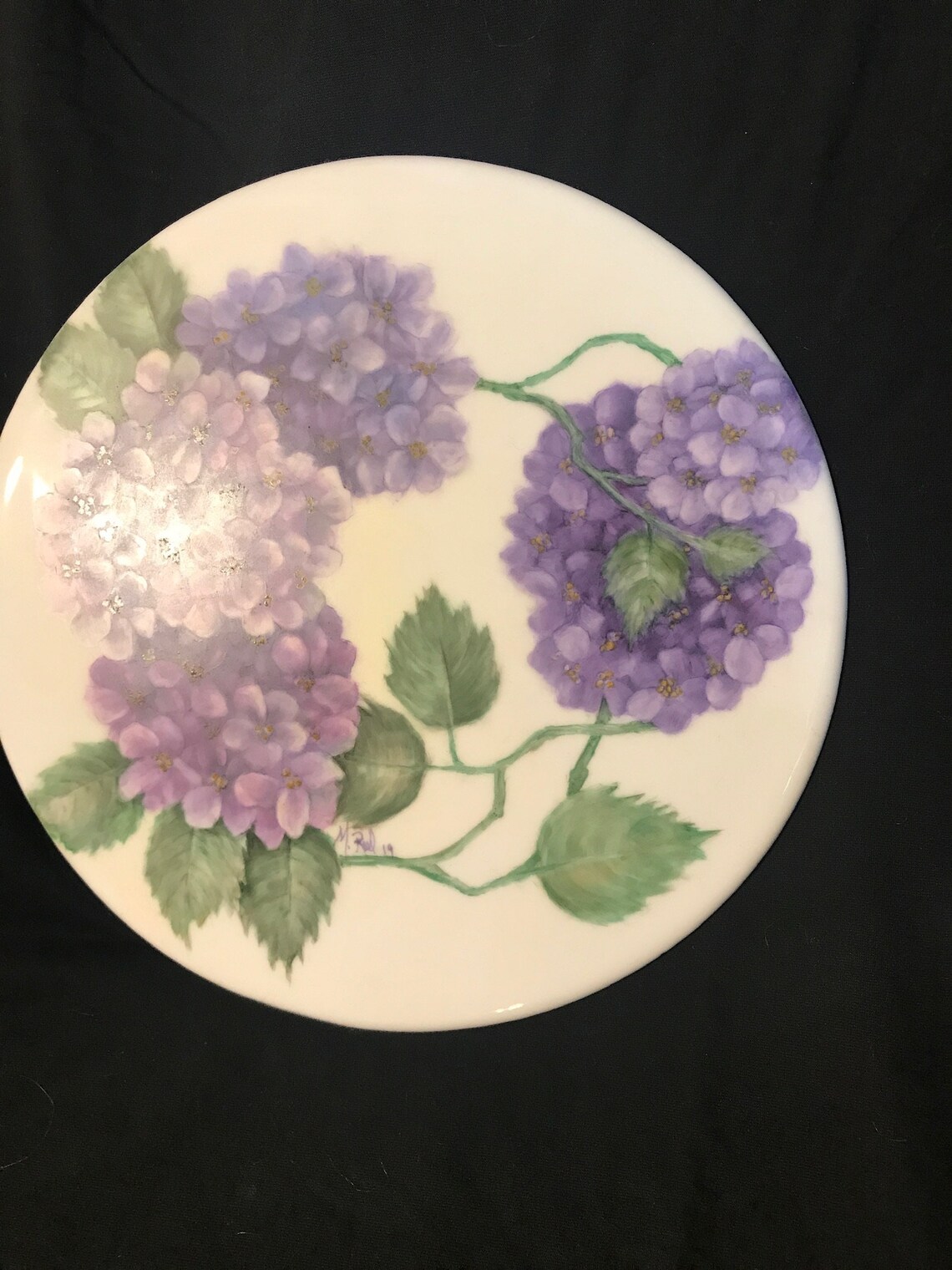 Painted Tile; Hydrangeas, Botanical Art. Purple Ceramic Tile, Hand ...