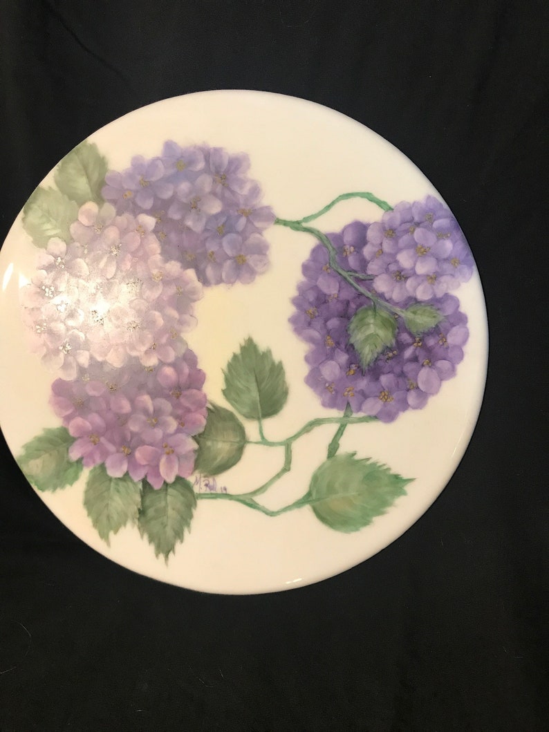 Painted Tile; Hydrangeas, Botanical Art. Purple Ceramic Tile, Hand ...