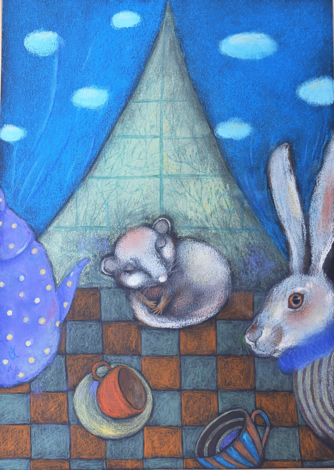 Wonderland Rabbit Art Illustration Drawing Pastel Alice - Etsy