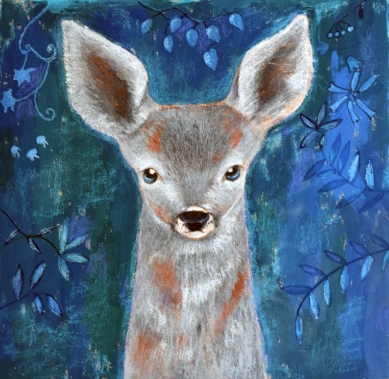 Deer Animal Art Drawing Original Acrylic and Pastel on Paperboard - Etsy