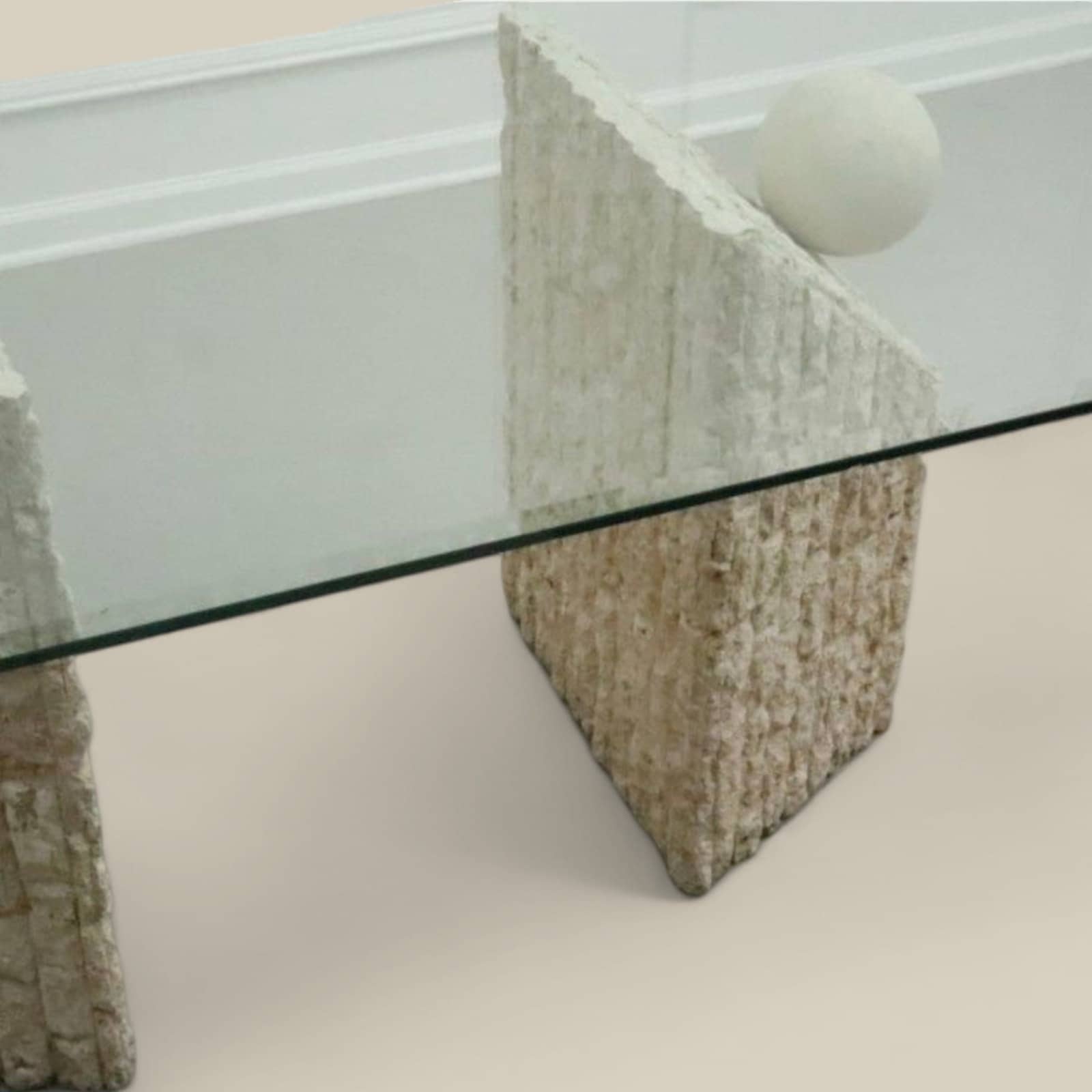 Mactan Stone Dining Table, Postmodern, Unique, Glass Top, Rectangular ...